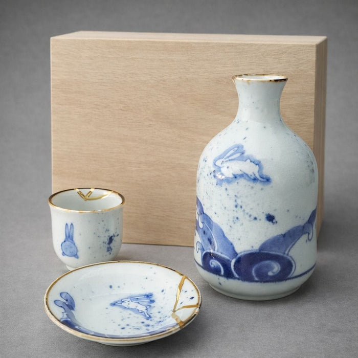 Gold Wire Rabbit Sake Set [1 Bottle, 1 Cup, 1 Plate] – My Japanese World